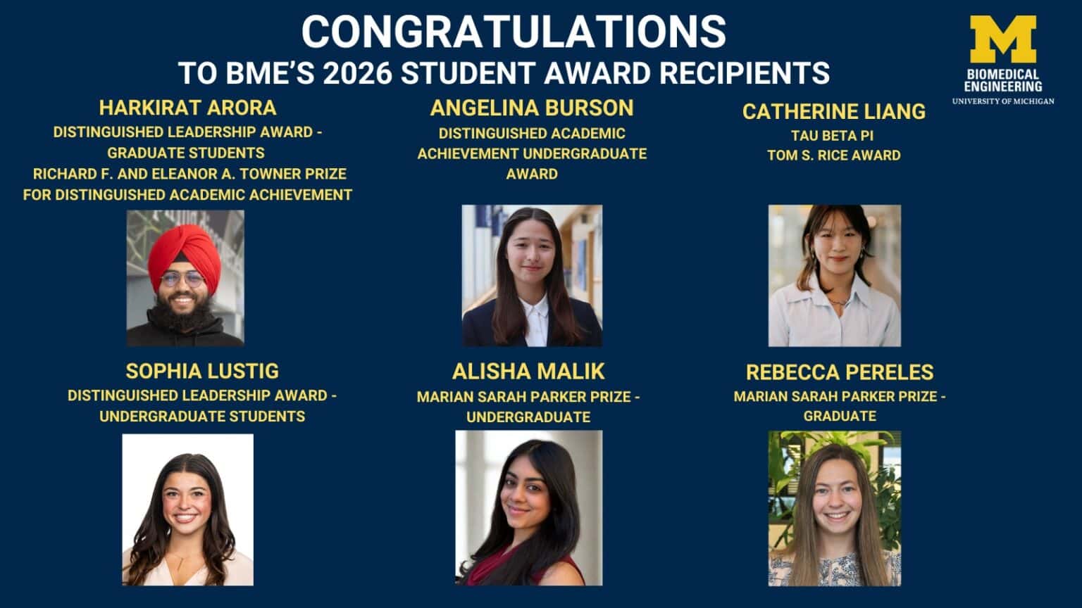 Congratulations to the 2026 Leaders & Honors Award Recipients in BME ...
